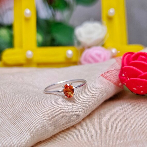 Genuine Orange Sapphire Ring Oval Cut 925 Sterling Silver | Etsy