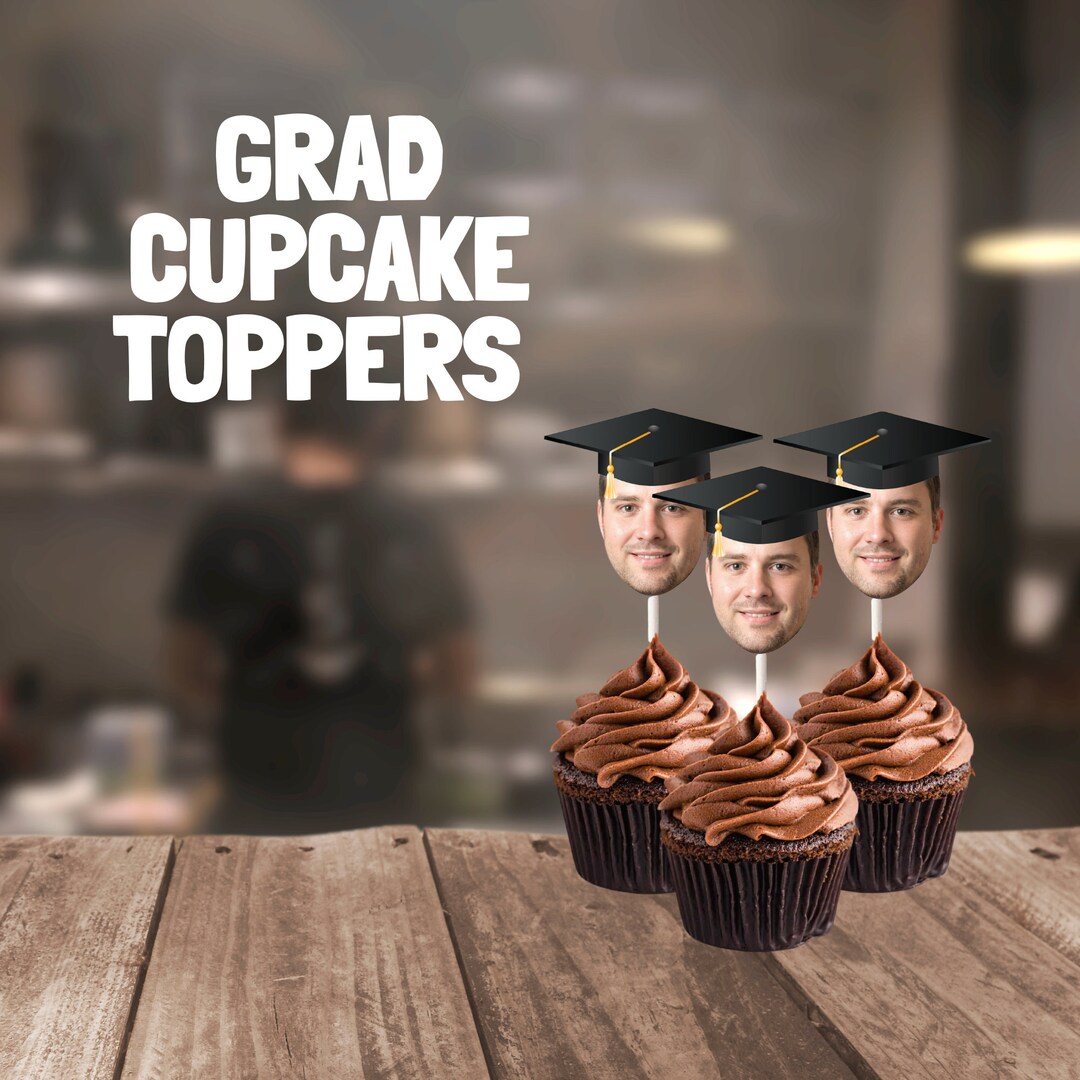 Graduation Photo Cupcake Toppers - Personalized Face Party Decoration ...