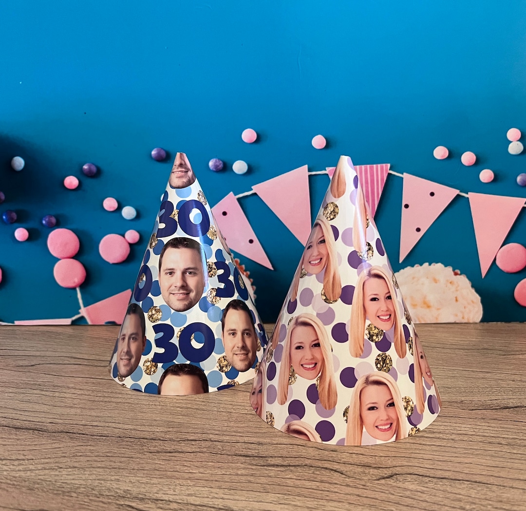Custom Face Party Hat - Confetti or Birthday Pattern - Photo Party Hat ...