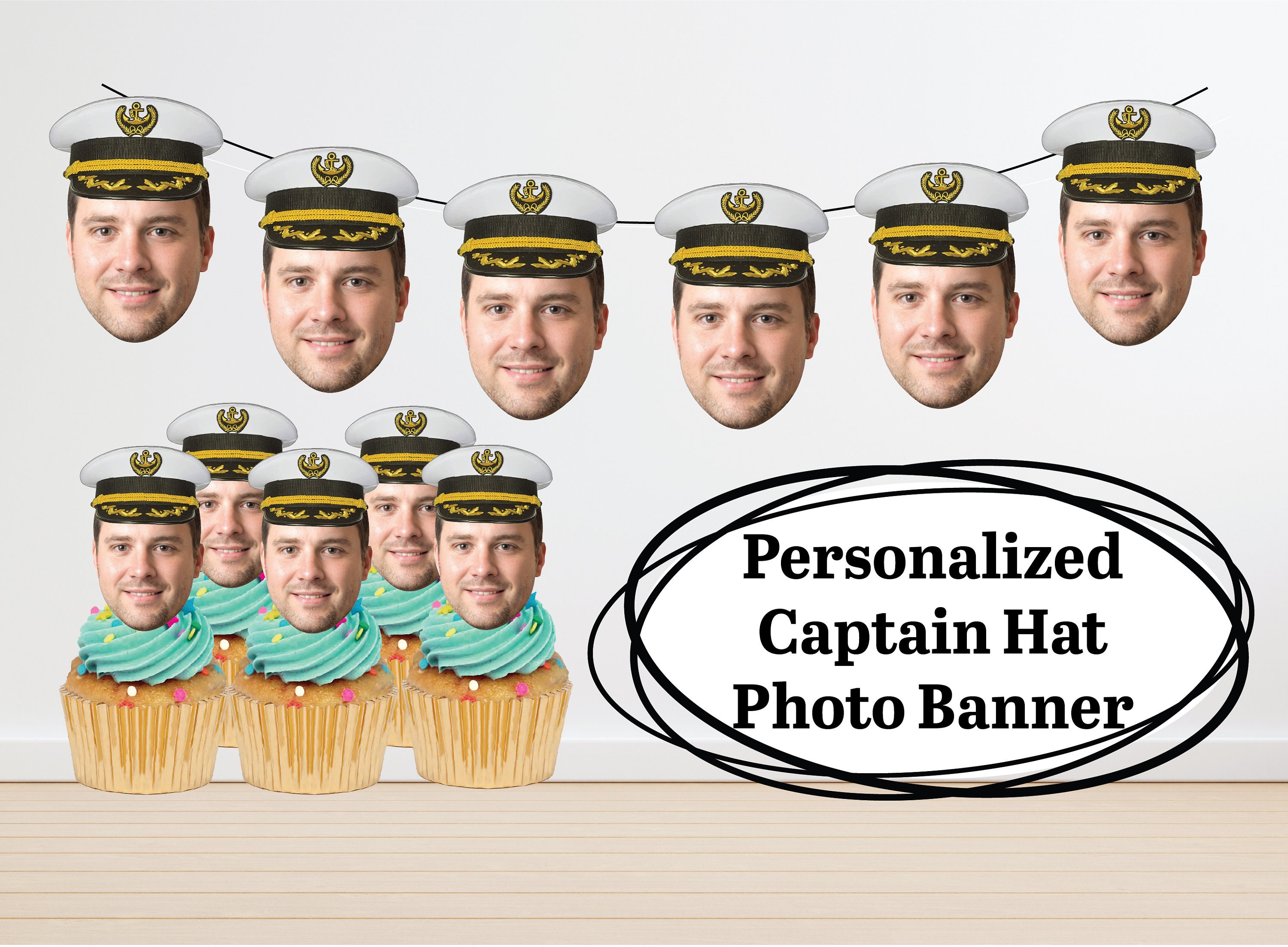 Captain Hat Face Banner Personalized Birthday Decor - Etsy