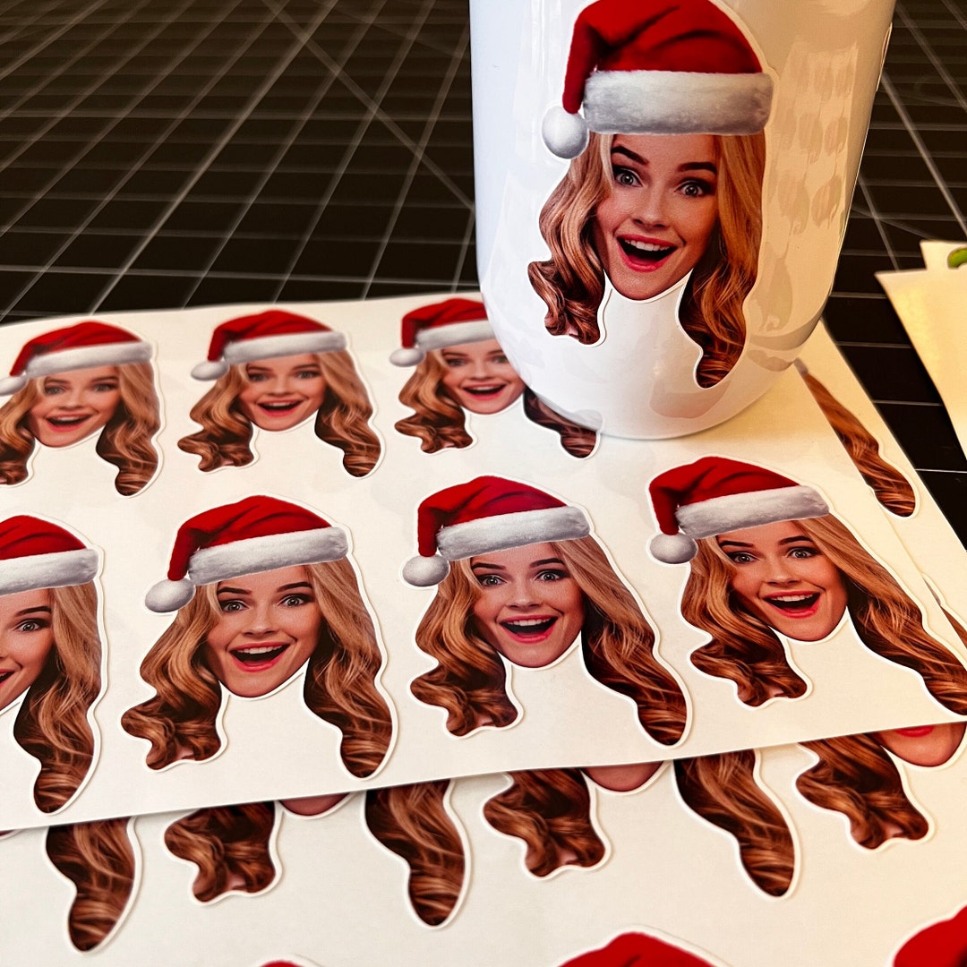 Christmas Face Photo Stickers - Elf or Santa Hat, Waterproof - 3 ...