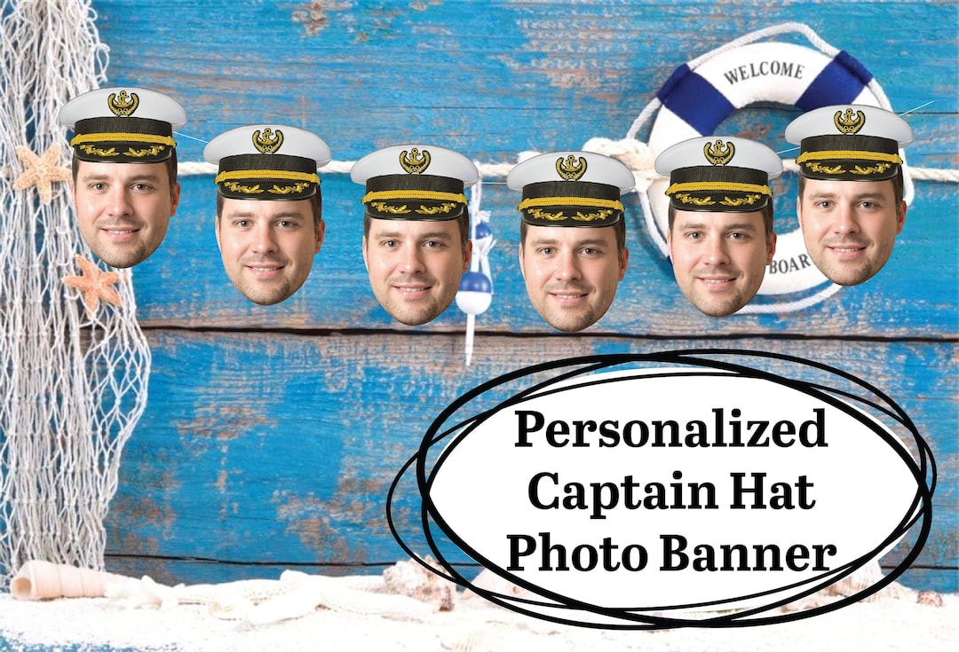 Captain Hat Face Banner - Personalized Birthday Decor, Nautical Yacht ...