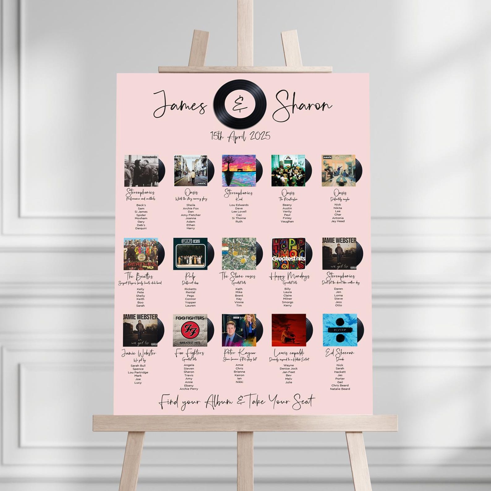 Record Music Table Plan, Vinyl Wedding Breakfast Seating Chart, Table ...