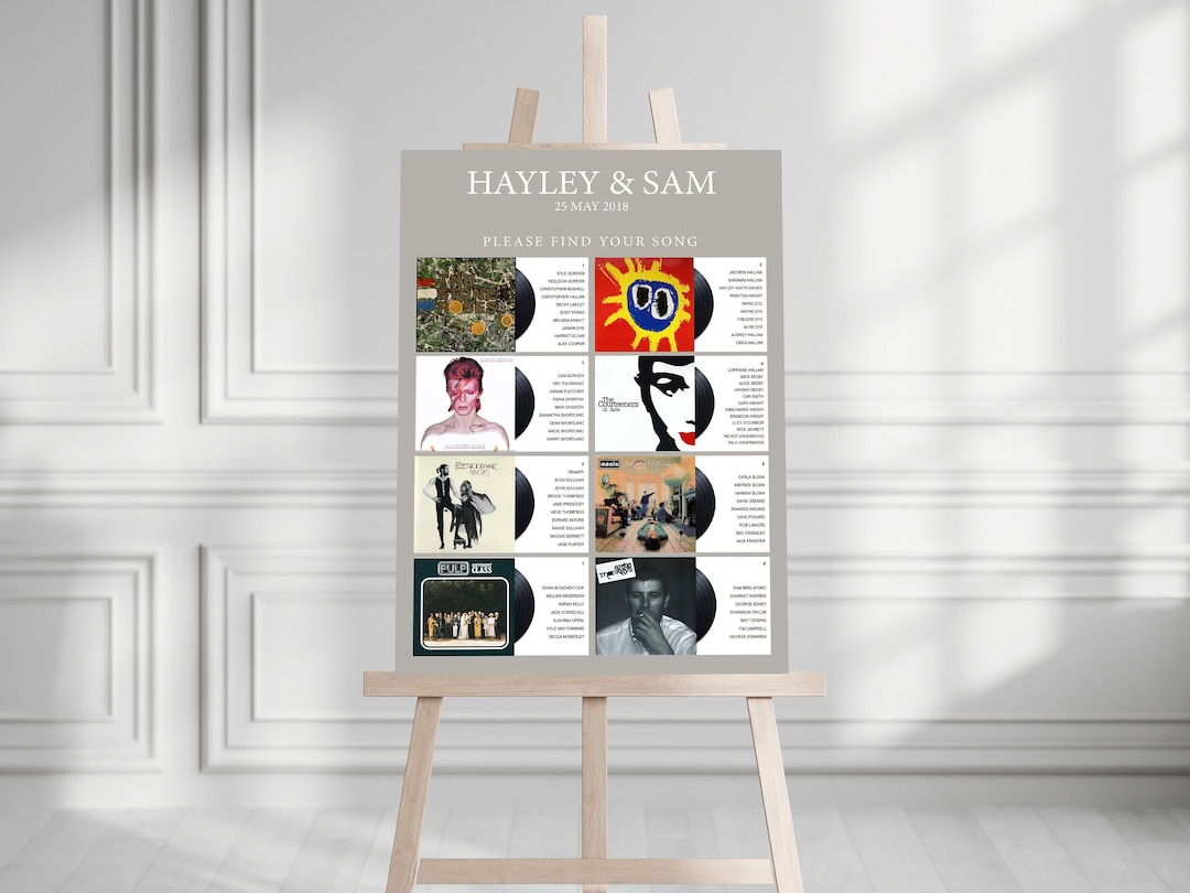 Record Table Plan, Vinyl Wedding Breakfast Seating Chart, Table Seating ...