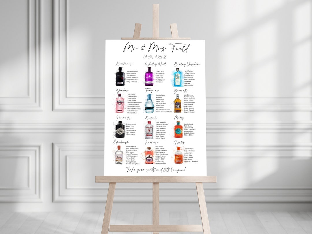 Gin Table Plan, Gin Wedding Breakfast Seating Chart, Table Seating ...