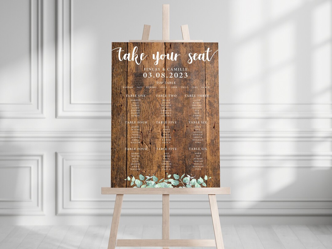 Rustic Wood Table Plan, Eucaluptus Printed Personalised Wedding Table ...