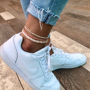 NATURAL Anklet Stack, Set of 3 // Waterproof Adjustable Wax Cord ...