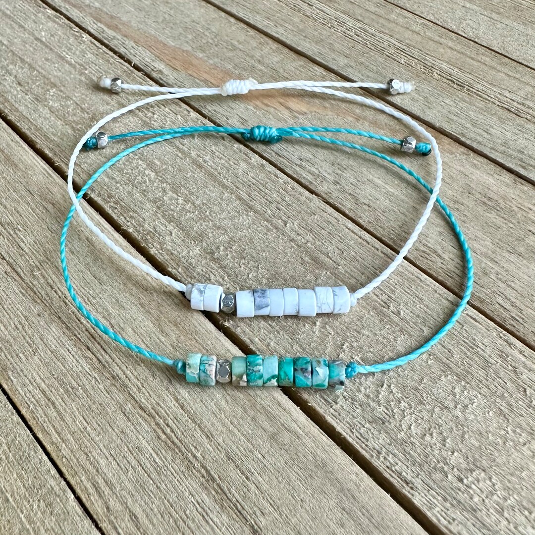 Stacked Bead Bracelet or Anklet // Waterproof Turquoise or White ...