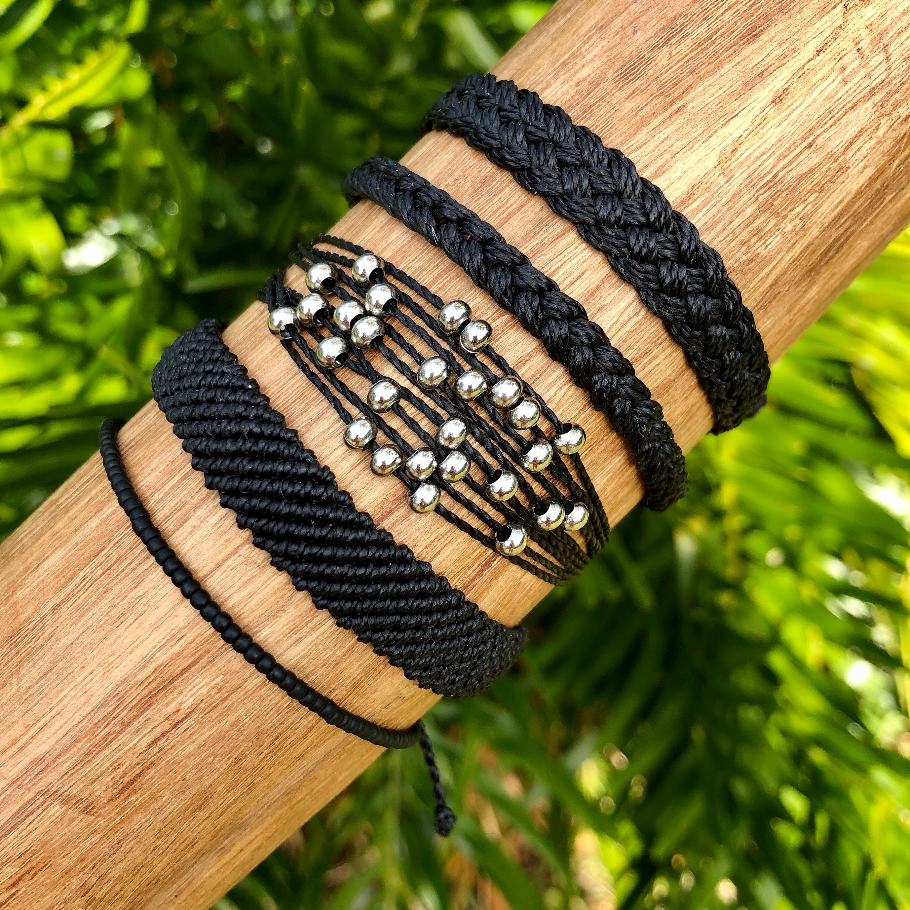 BLACK Bracelet or Anklet Stack, Set of 5 // Waterproof Bracelets, Beach ...