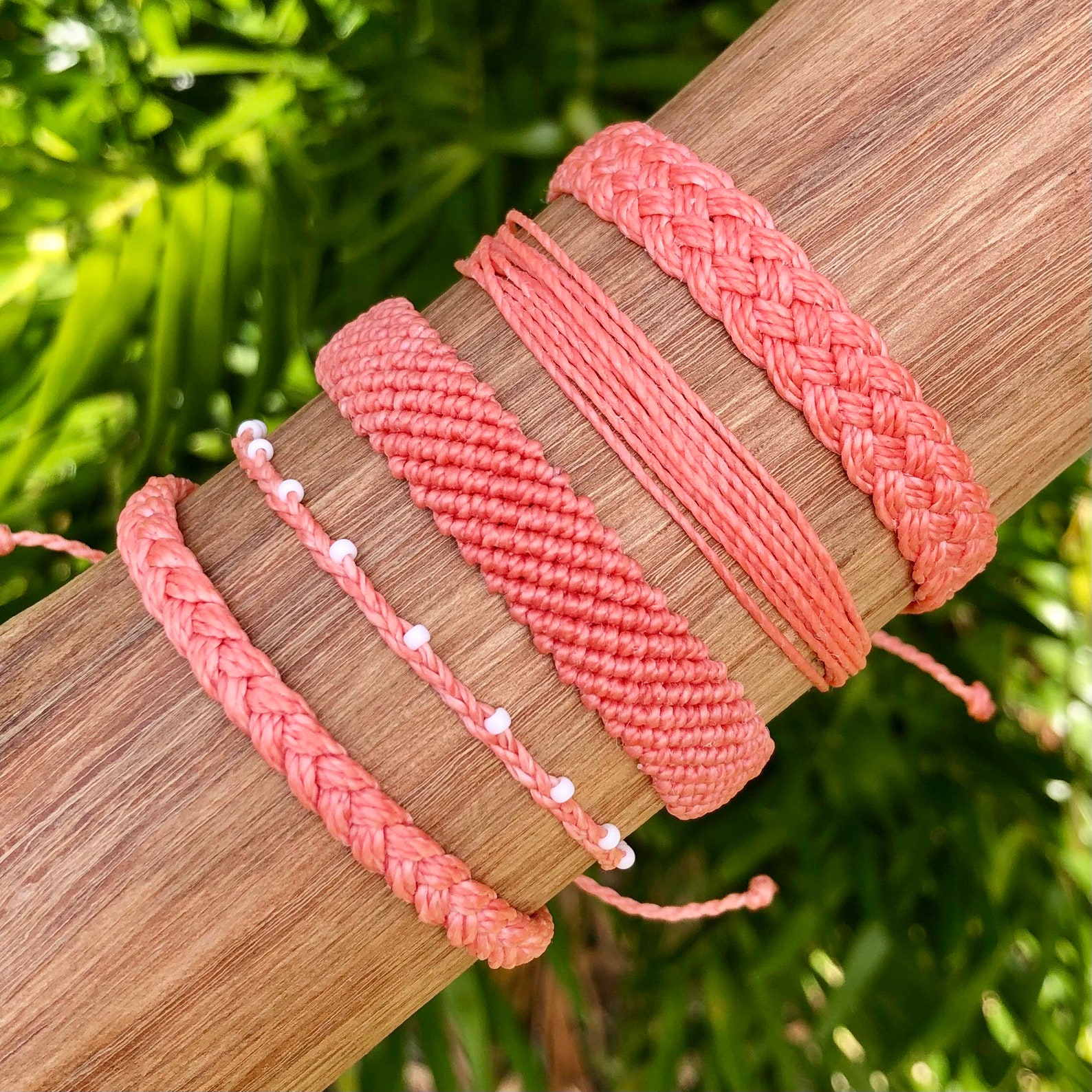 CORAL Bracelet or Anklet Stack, Set of 5 // Waterproof Bracelets, Beach ...