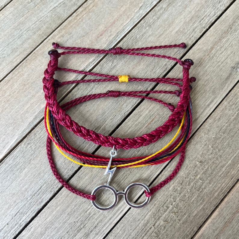 Wizard Glasses and Lightning Bolt House Colors Bracelet Stack | Etsy