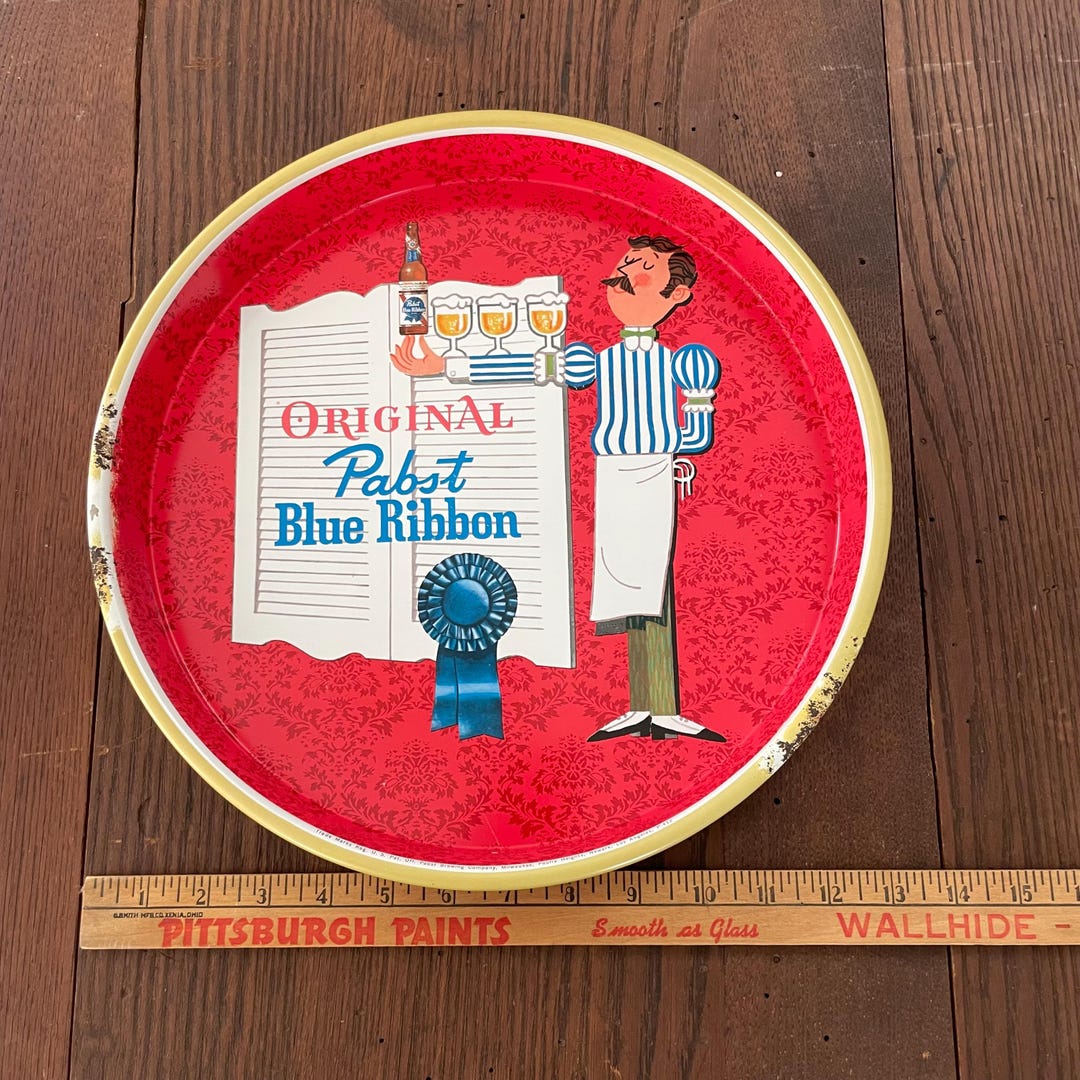 Vintage Pabst Blue Ribbon Beer Tray, Bel. 1960's, 13.25" Across, PBR ...