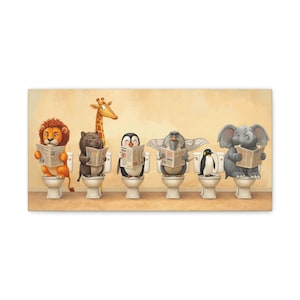 Zoo Animals Reading Newspapers on Toilets Canvas Bathroom Wall Art - Etsy