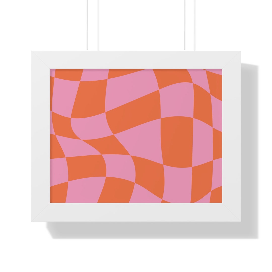 Wavy Checkerboard Pink and Orange Framed Horizontal Poster, Wall Decor ...