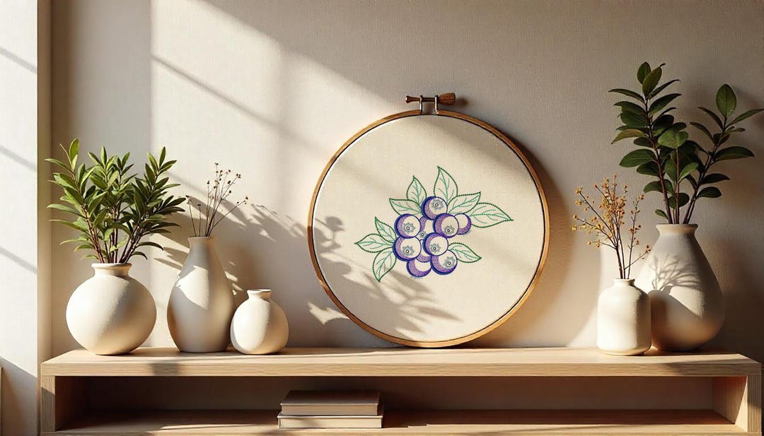 Embroidered Fruit Hoop Art: Blueberry Kitchen Wall Decor - Etsy