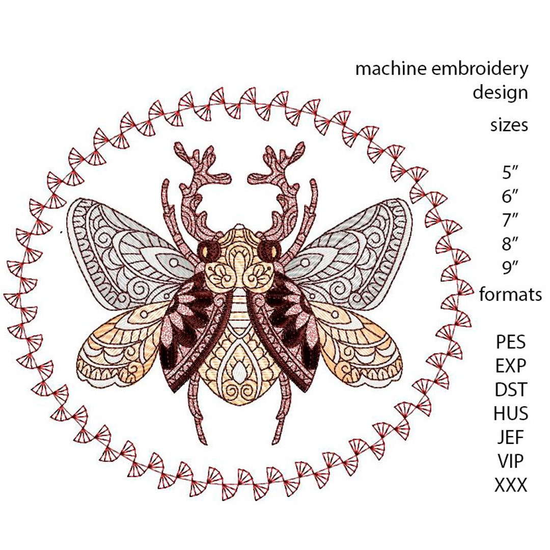 Zentangle Stag Beetle - Machine Embroidery Design - Embroidery Files ...