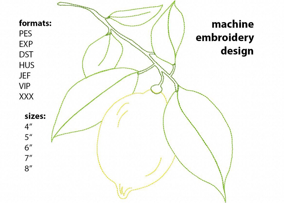 Lemon Branch Machine Embroidery Design Lemon Sprig Embroidey Files - Etsy