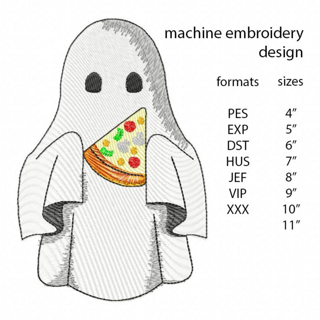 Cute Ghost Eating Pizza Halloween - Digital - Machine Embroidery Design ...