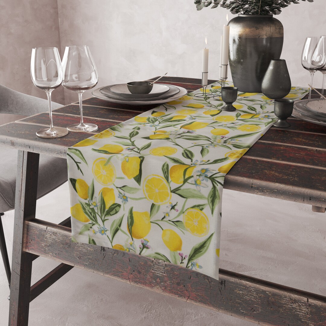 Final Sale Lemon Print Table Runner, Waterproof Cotton Dining Decor - Etsy