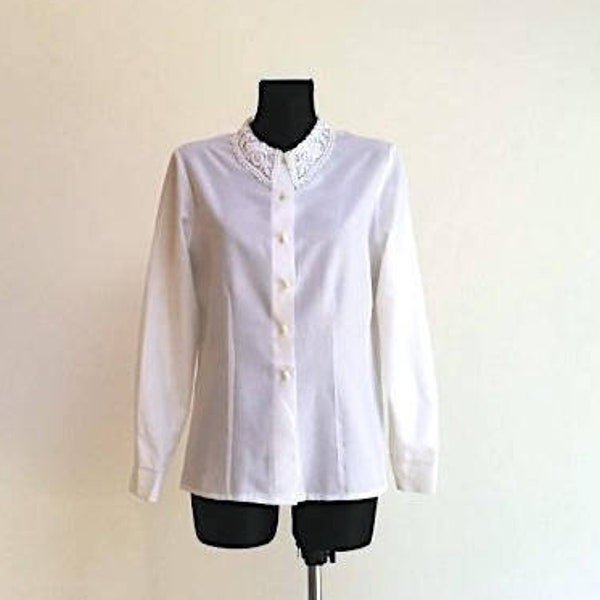 White Cotton Back Button Blouse - Etsy