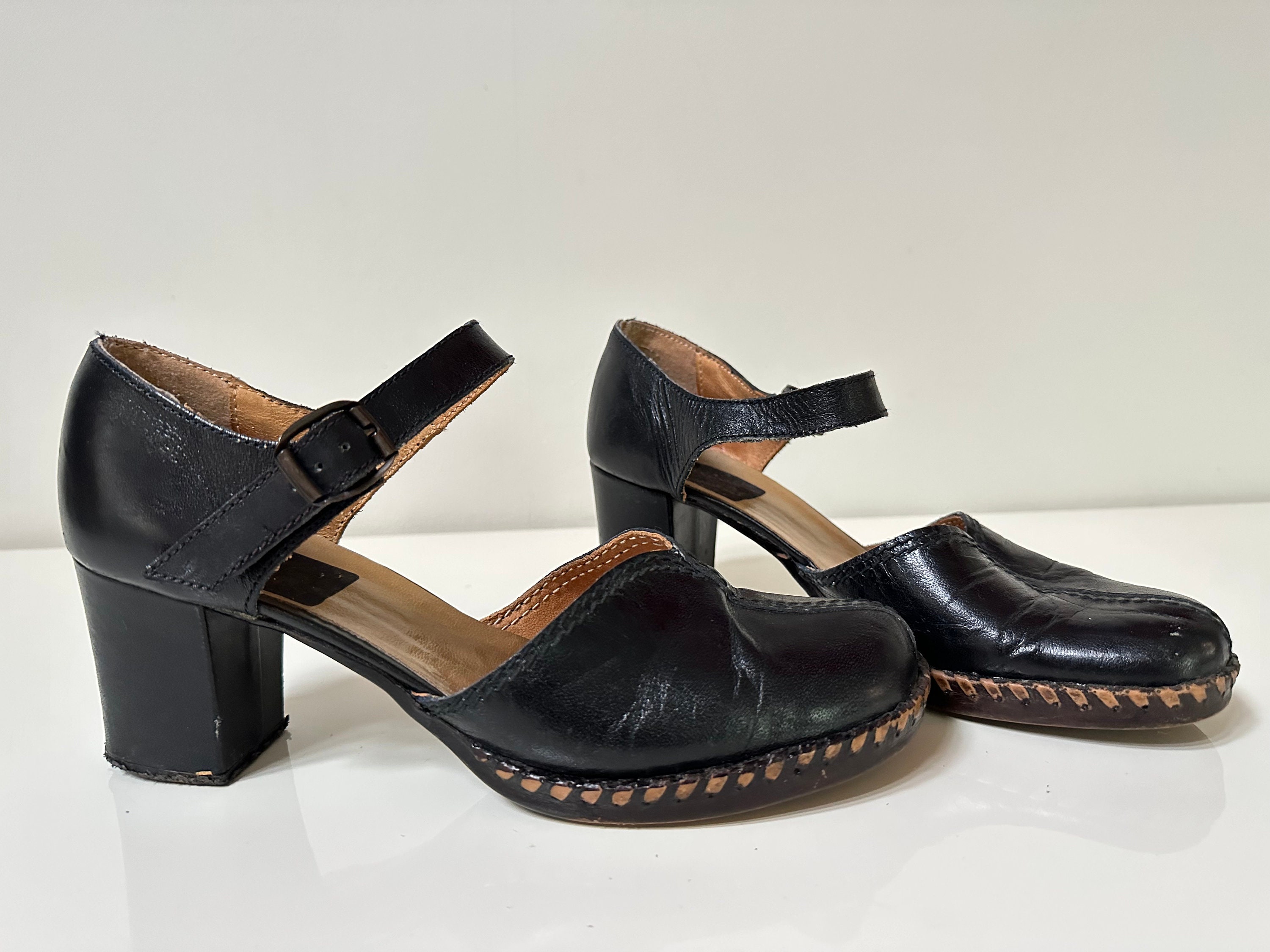 Black Leather Mary Jane High Heel Swing Dance Shoes Ankle - Etsy