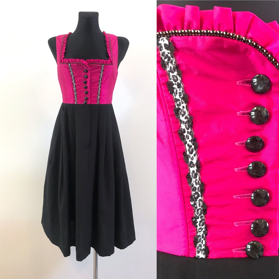 Dirndl Dress Black Purple/pink Dress Loden Alpen Austrian - Etsy