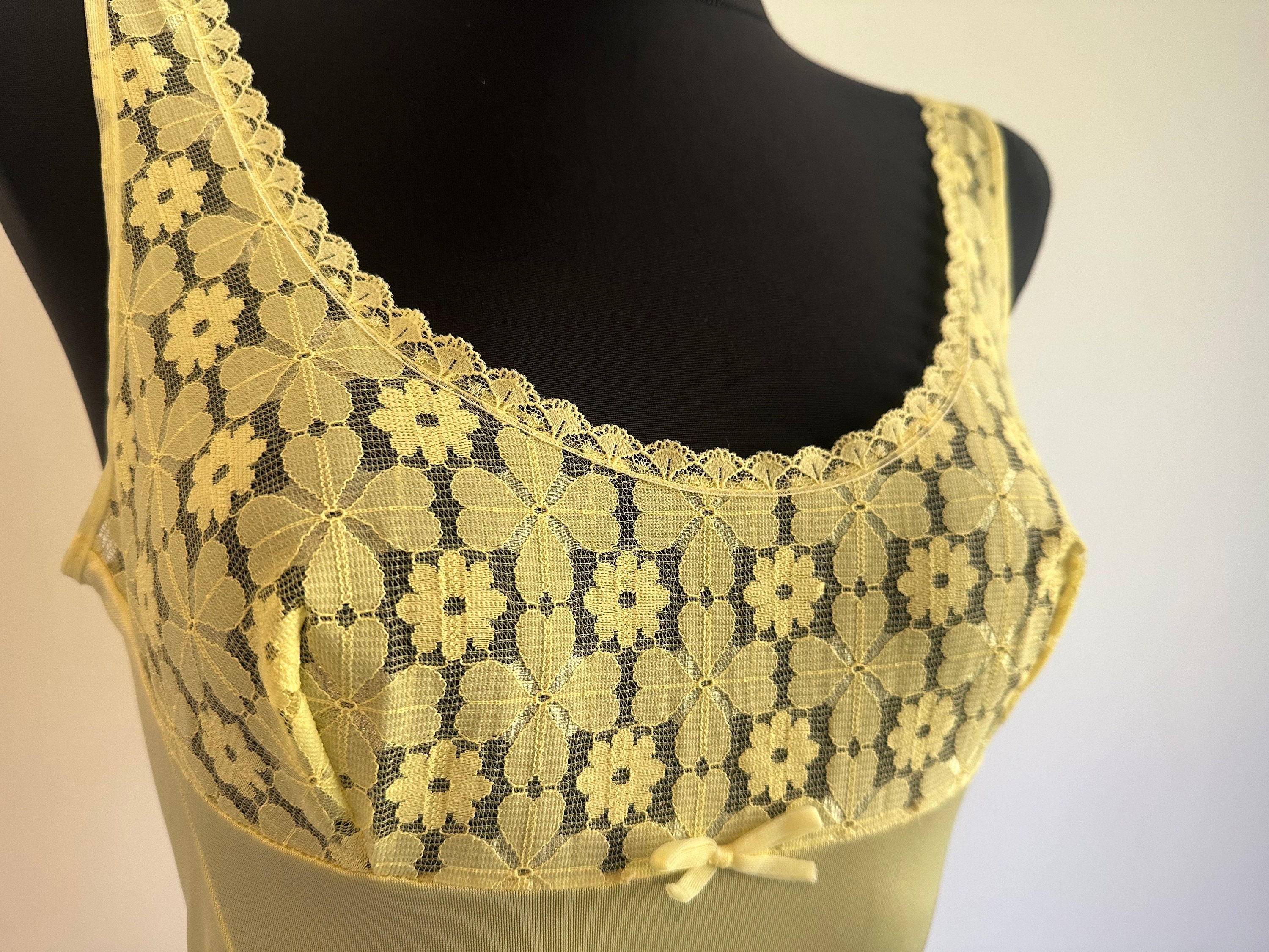 1980s Soviet Vintage Full Slip Negligee Yellow Nylon Lace Lingerie ...