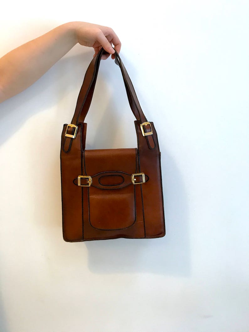 Vintage 70s Brown Leather Purse Handbag Buckles Leather Clutch Soviet ...