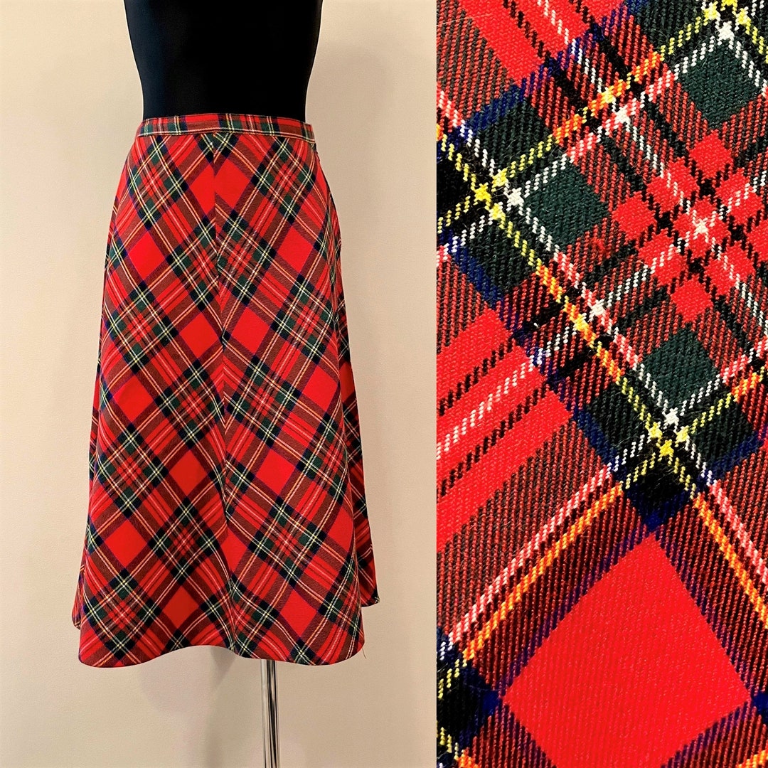 Vintage 80s Checkered Skirt Tartan Plaid Skirt Red A Line Back to ...