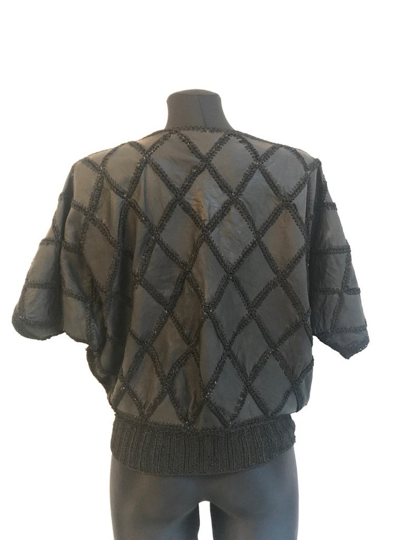 1990's Vintage Rhombus Leather Pullover Black White Crop - Etsy