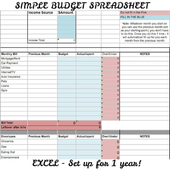 Budget Planner Spreadsheet Excel Once Downloaded It's - Etsy