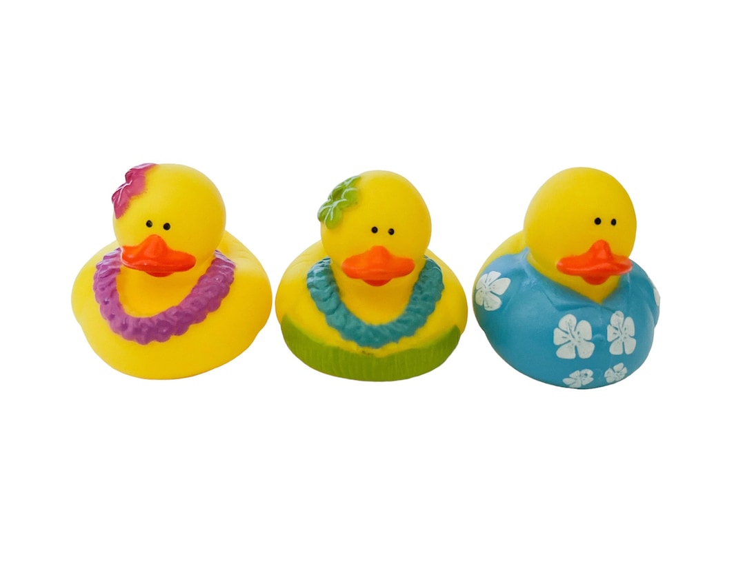 Tropical Beach Hawaiian Themed Yellow Rubber Duck Ducks Green Pink Blue ...