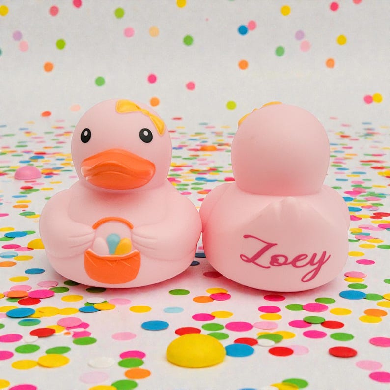 Personalized Name Pink Easter Basket Themed Rubber Duck Ducks - Custom ...