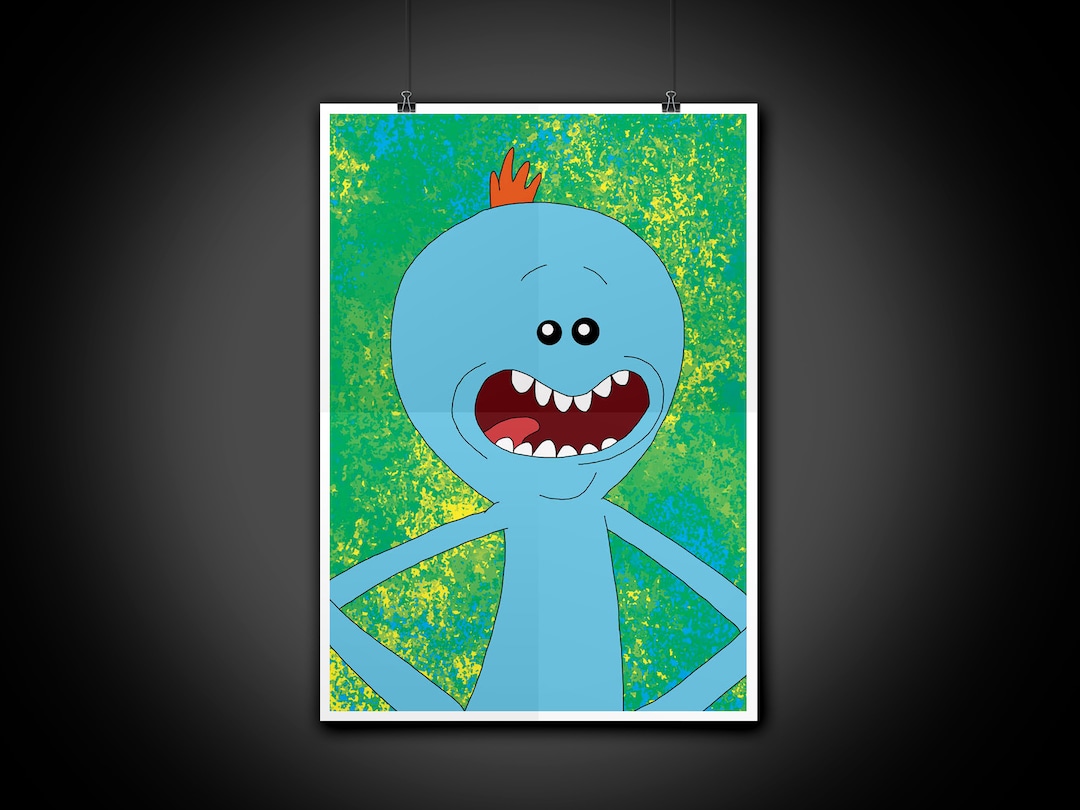 Mr. Meeseeks Rick and Morty Color Portrait Art Illustration Print Wall ...