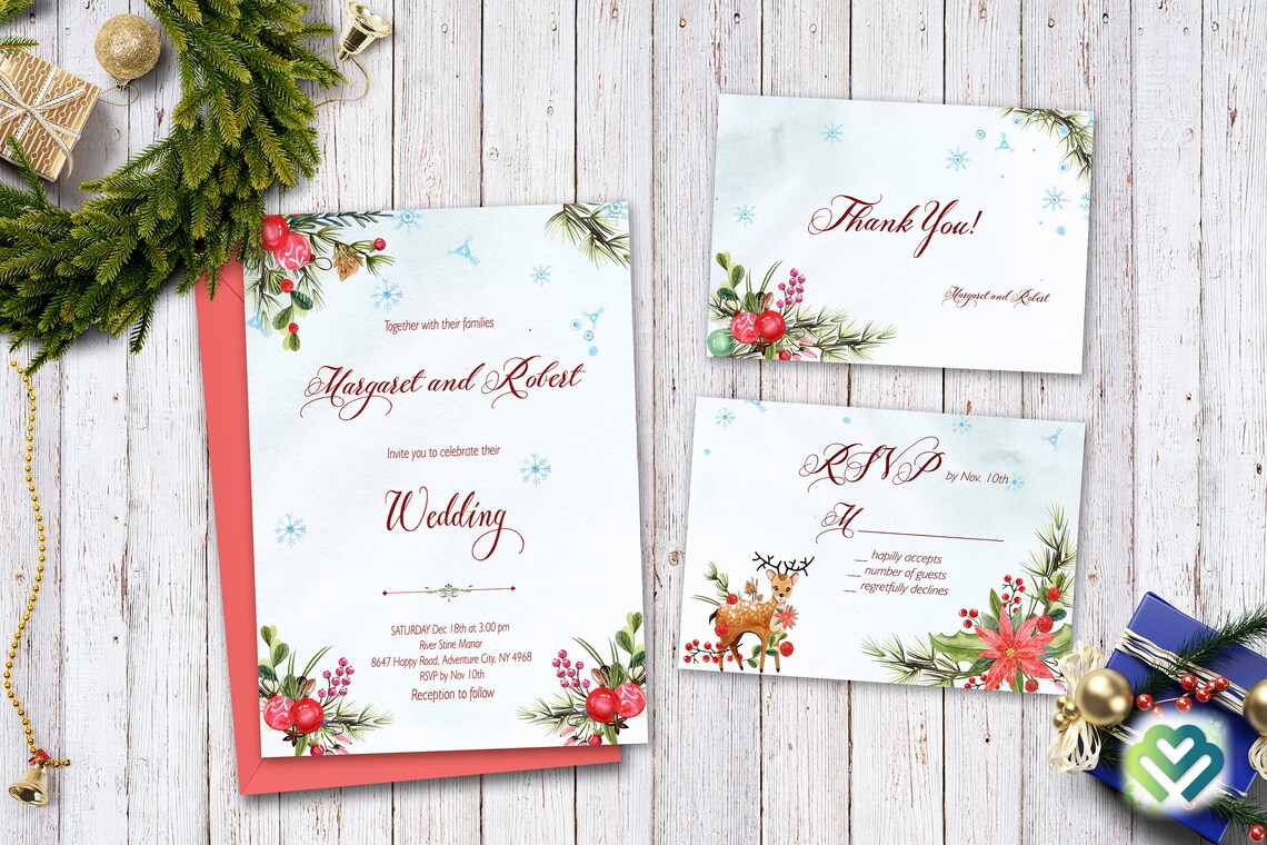 Winter Christmas Wedding Invitation Set Wedding Invitation - Etsy