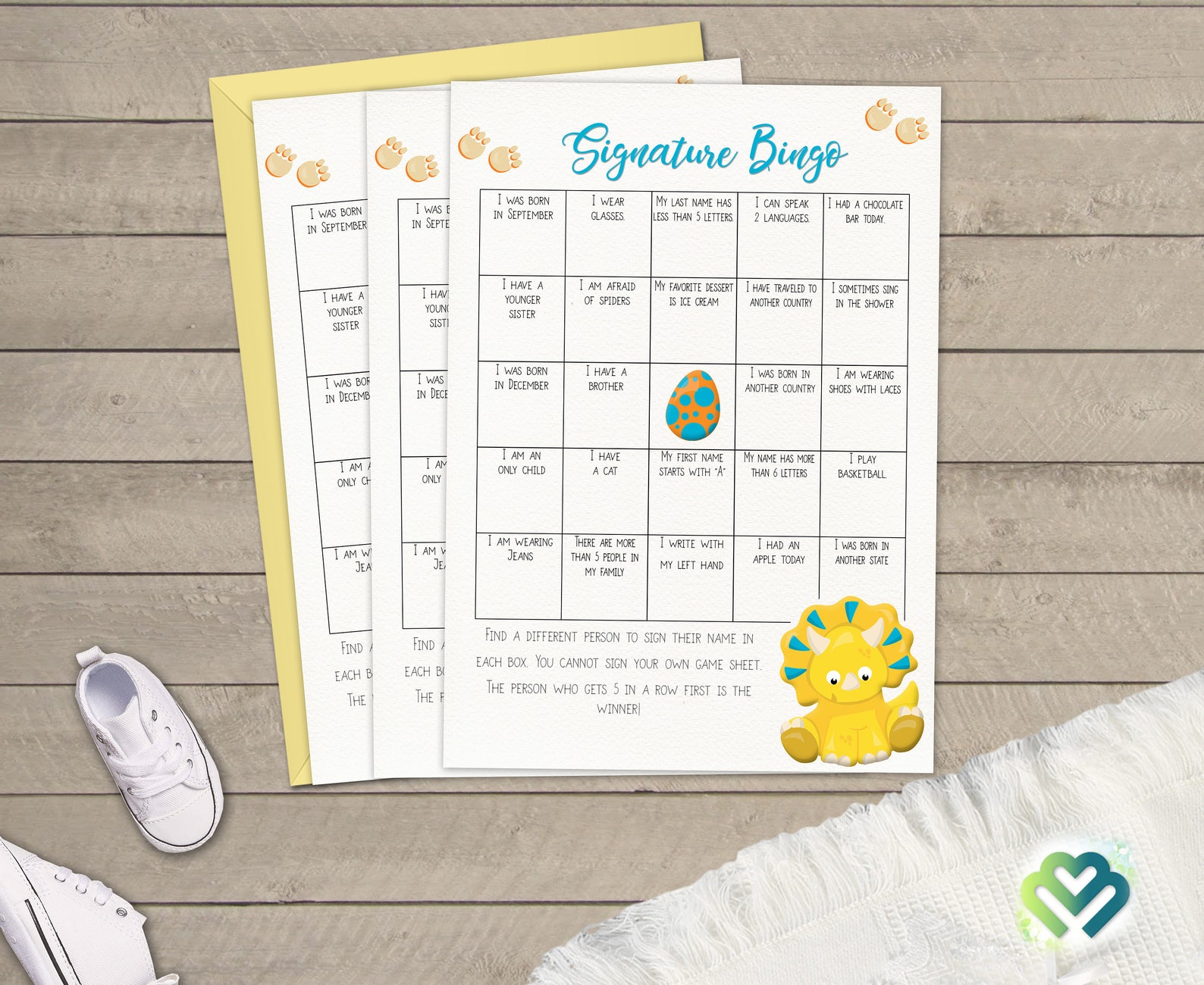 Dinosaur Birthday Signature Bingo Game Cute Dino Birthday - Etsy