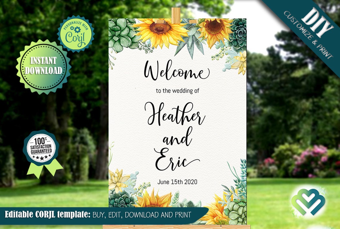 Editable Sunflowers Succulent Fall Welcome Sign Country - Etsy