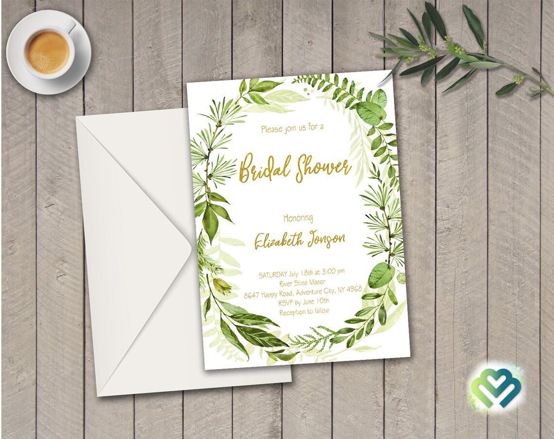 Woodland Save the Date Card Green Leaves Garden Wedding Nature Save the ...