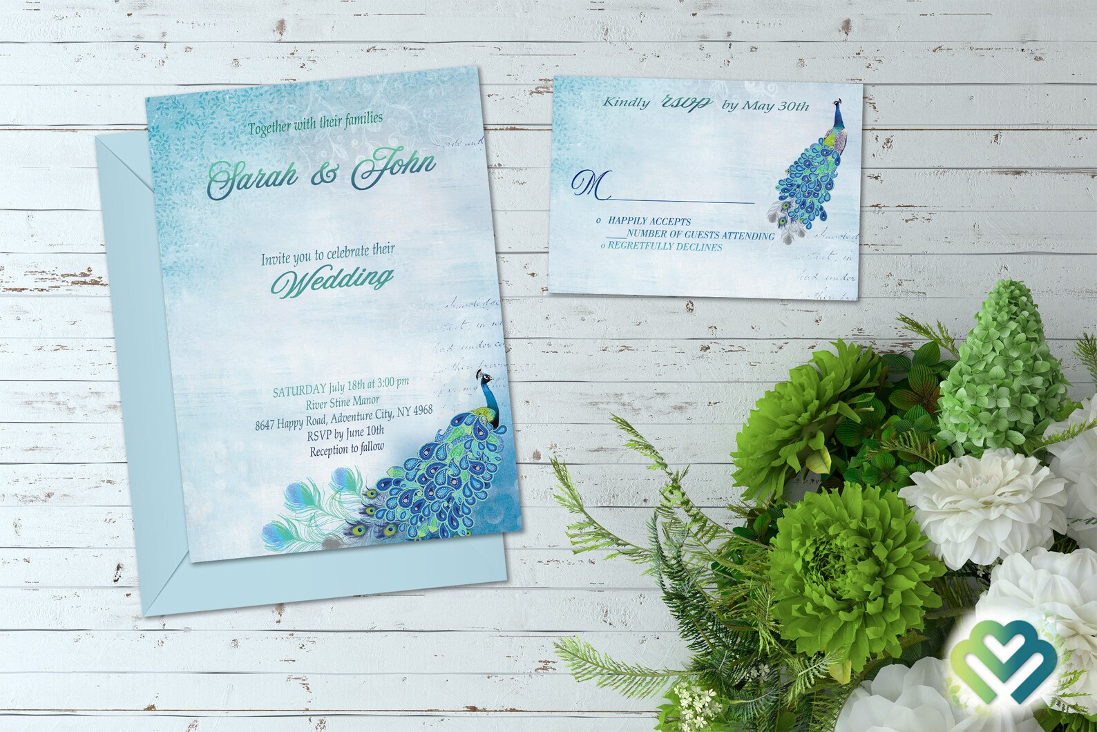Peacock Wedding Invitation Set Blue Peacock Wedding Invite | Etsy