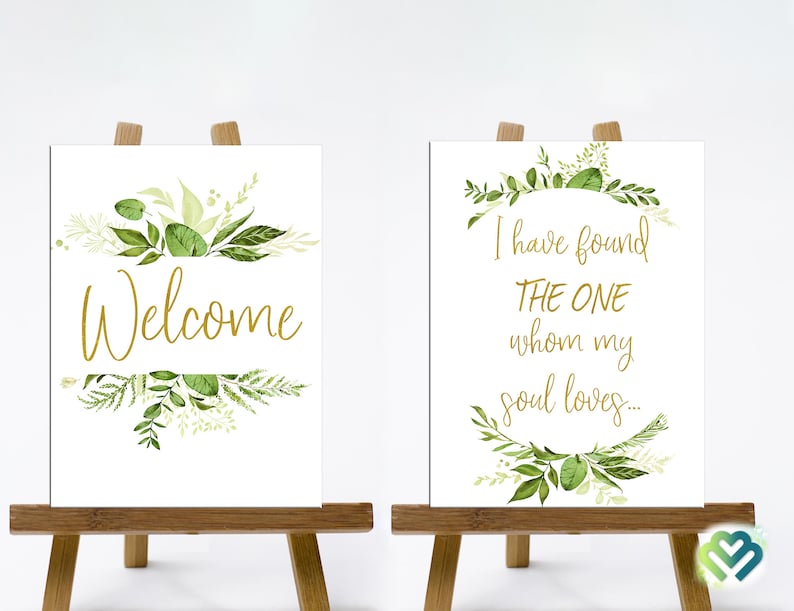 Woodland Wedding Welcome Sign Green Leaves Garden Wedding Nature ...