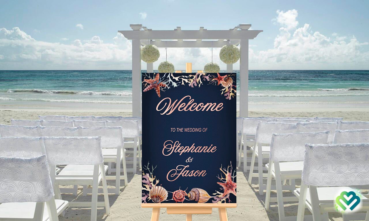 Navy Beach Wedding Welcome Sign Seaside Wedding Sign Ocean | Etsy