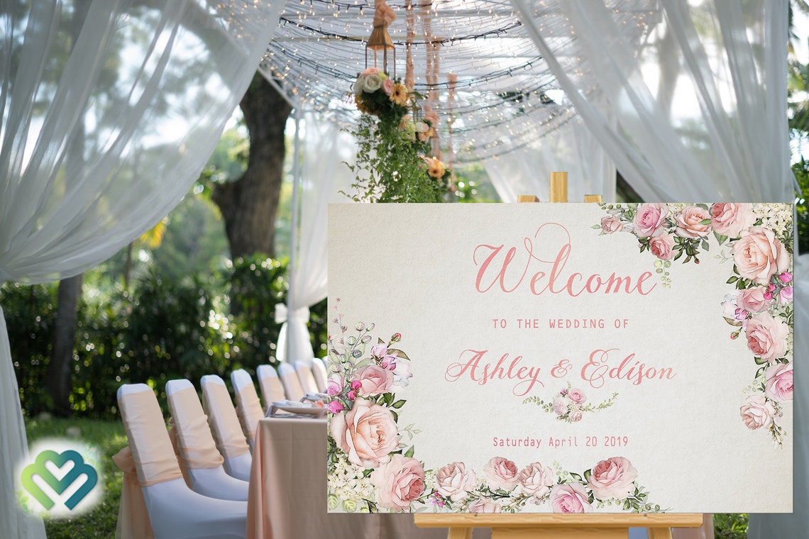 Rose Wedding Welcome Sign Blush Pink Roses Welcome Sign - Etsy