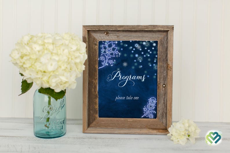 Blue Winter Wedding Programs Sign Snow Winter Wedding Sign Printable ...