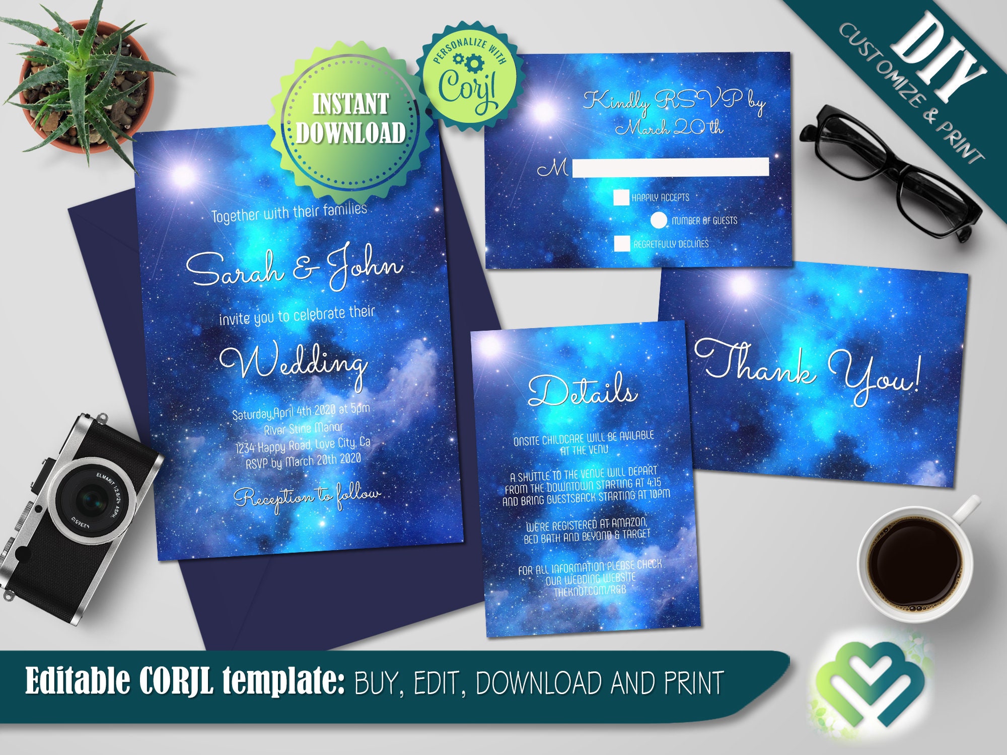 Editable Starry Night Wedding Invite Blue Night Wedding - Etsy