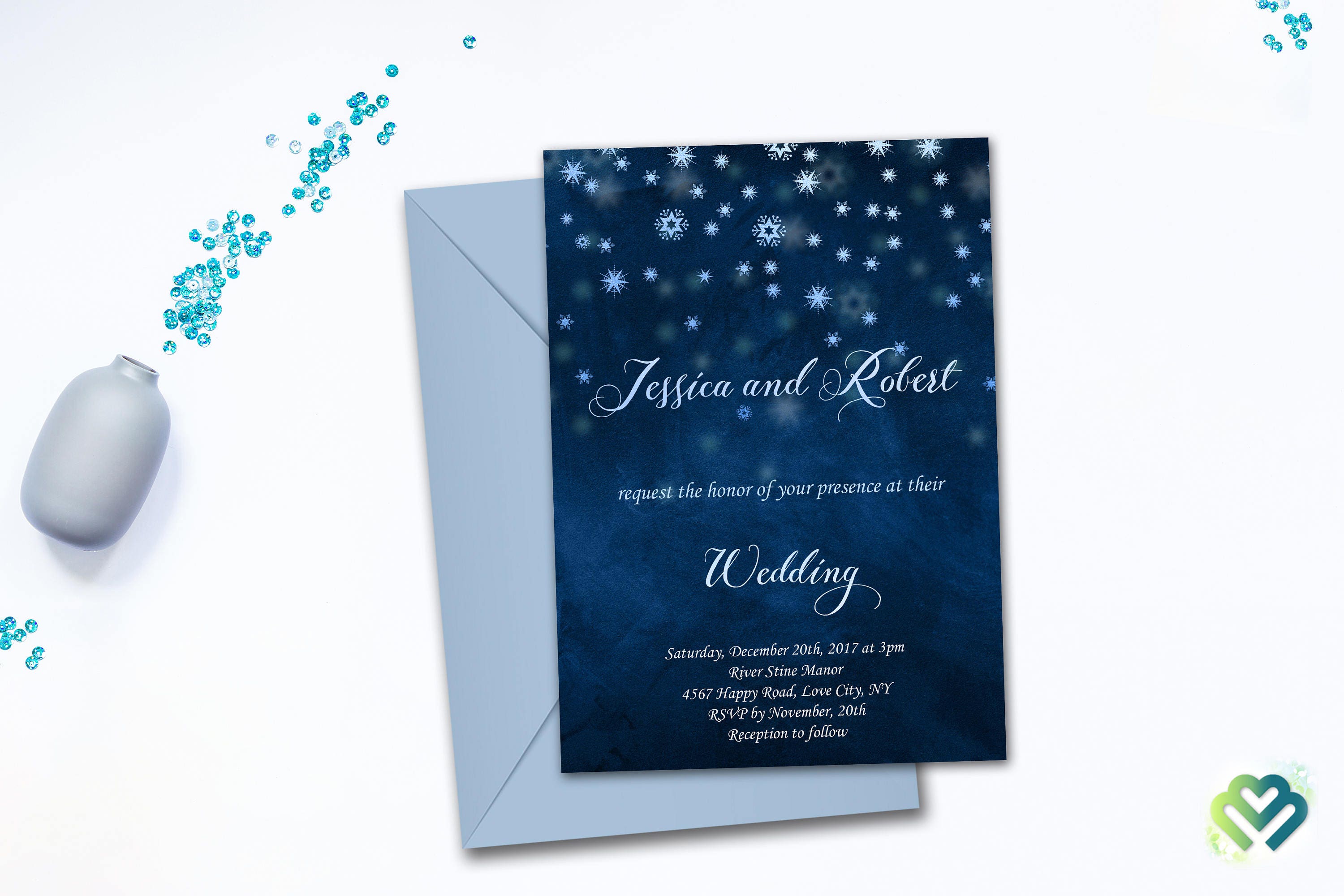 Winter Wedding Invitation Set Snowflake Wedding Invitation | Etsy
