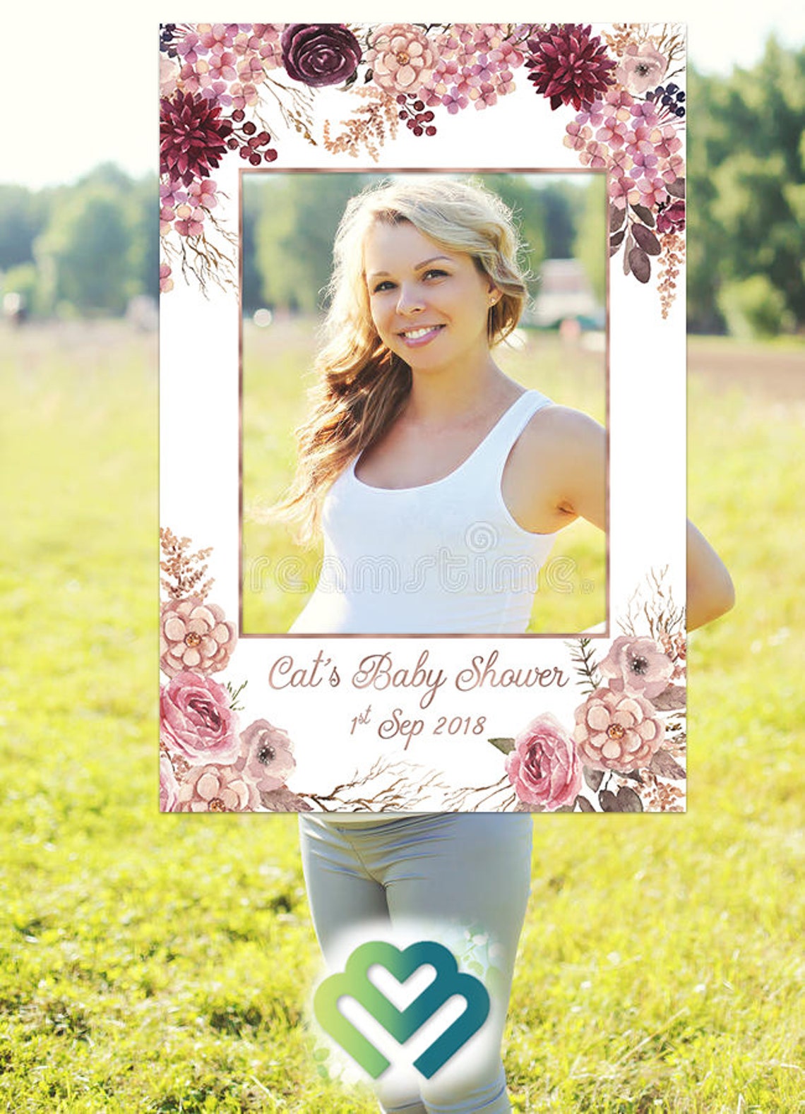 Floral Baby Shower Photo Booth Frame Props Birthday Decoration Burgundy ...