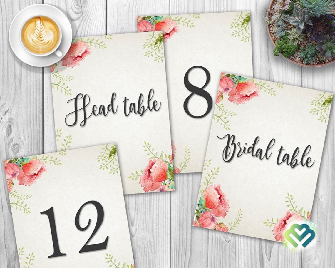 Wedding Table Numbers Printable Table Numbers 1-30 Spring Floral Table ...