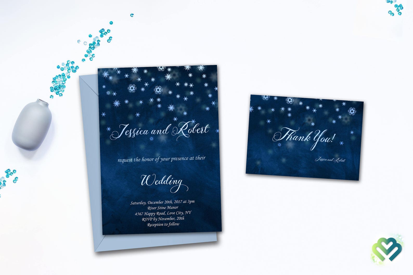 Winter Wedding Invitation Set Snowflake Wedding Invitation Snow Winter ...