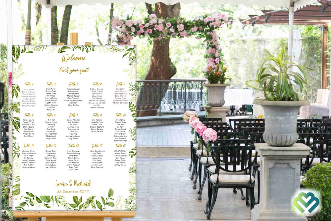 Woodland Wedding Seating Chart Outdoor Garden Wedding Sign Green Leaves ...