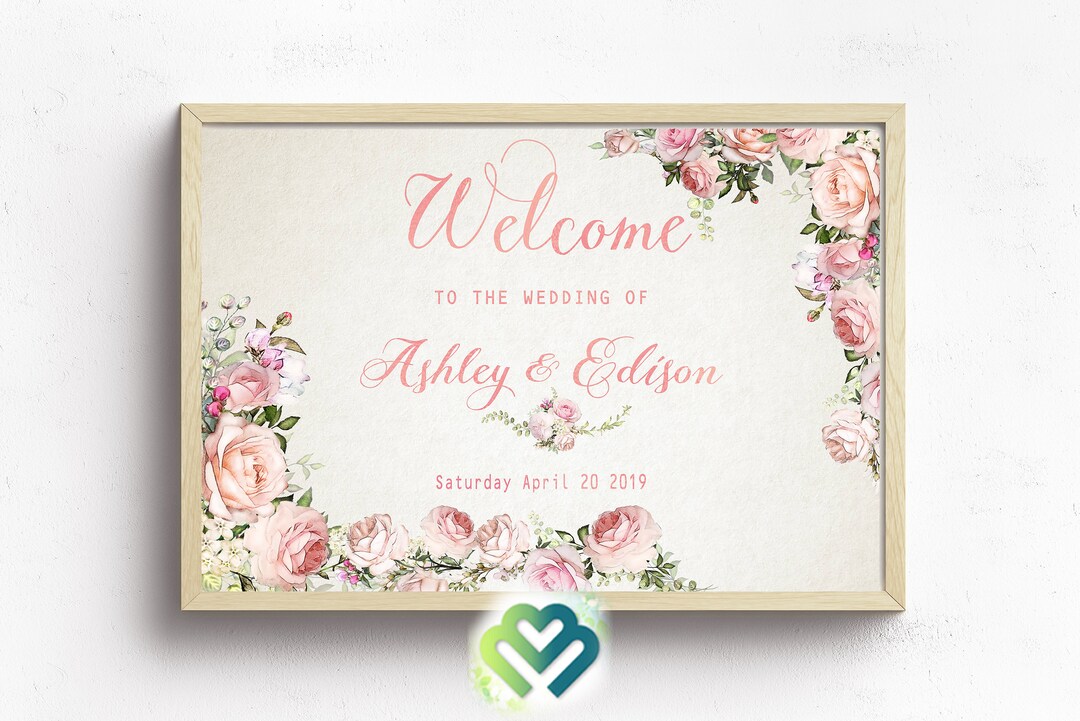 Rose Wedding Welcome Sign Blush Pink Roses Welcome Sign Printable ...